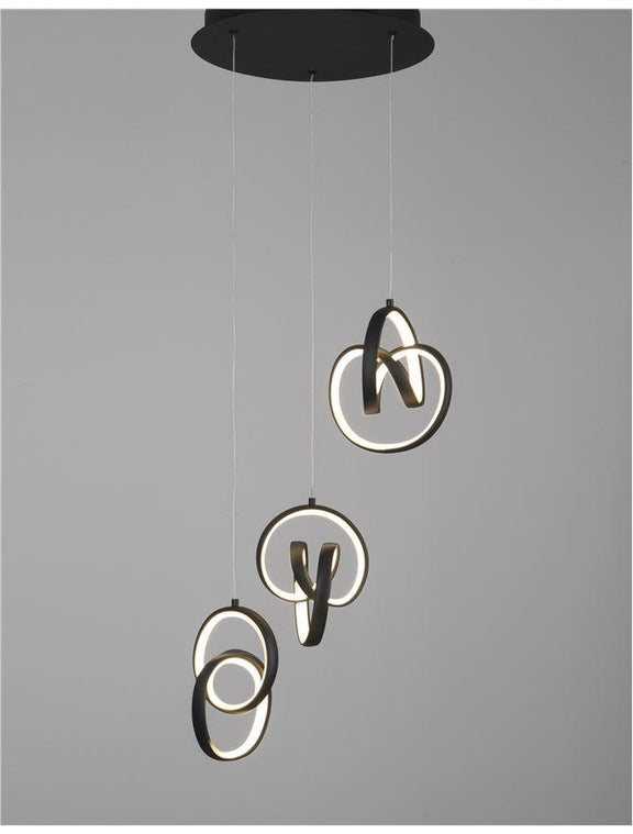 RIN Black Aluminium & Acrylic Knot Swirl Three Drop Cluster Pendant ...