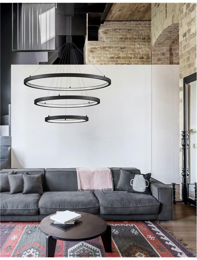 EMP Dimmable Sandy Black Aluminium & Acrylic Twin Ring Pendant - ID 10 ...