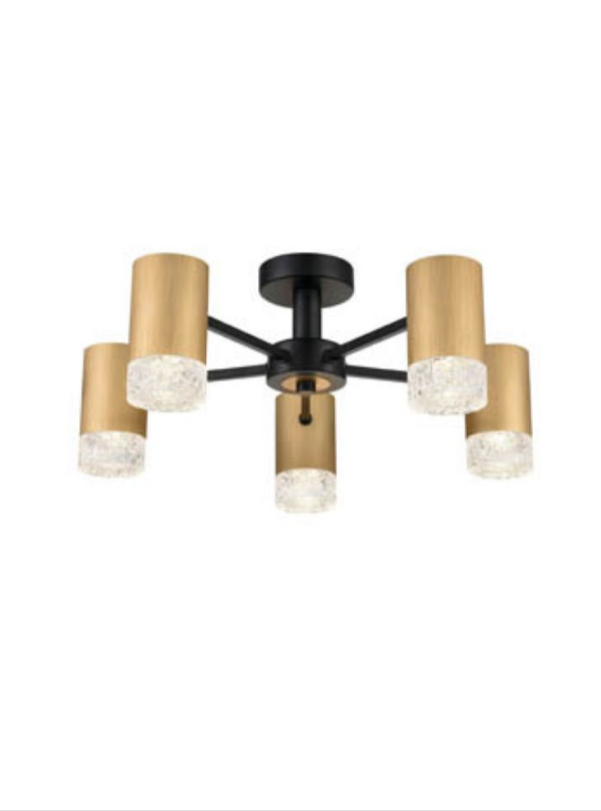 Stepton Brushed Satin Gold & Textured Glass 5 Light Semi Flush - ID 99 ...